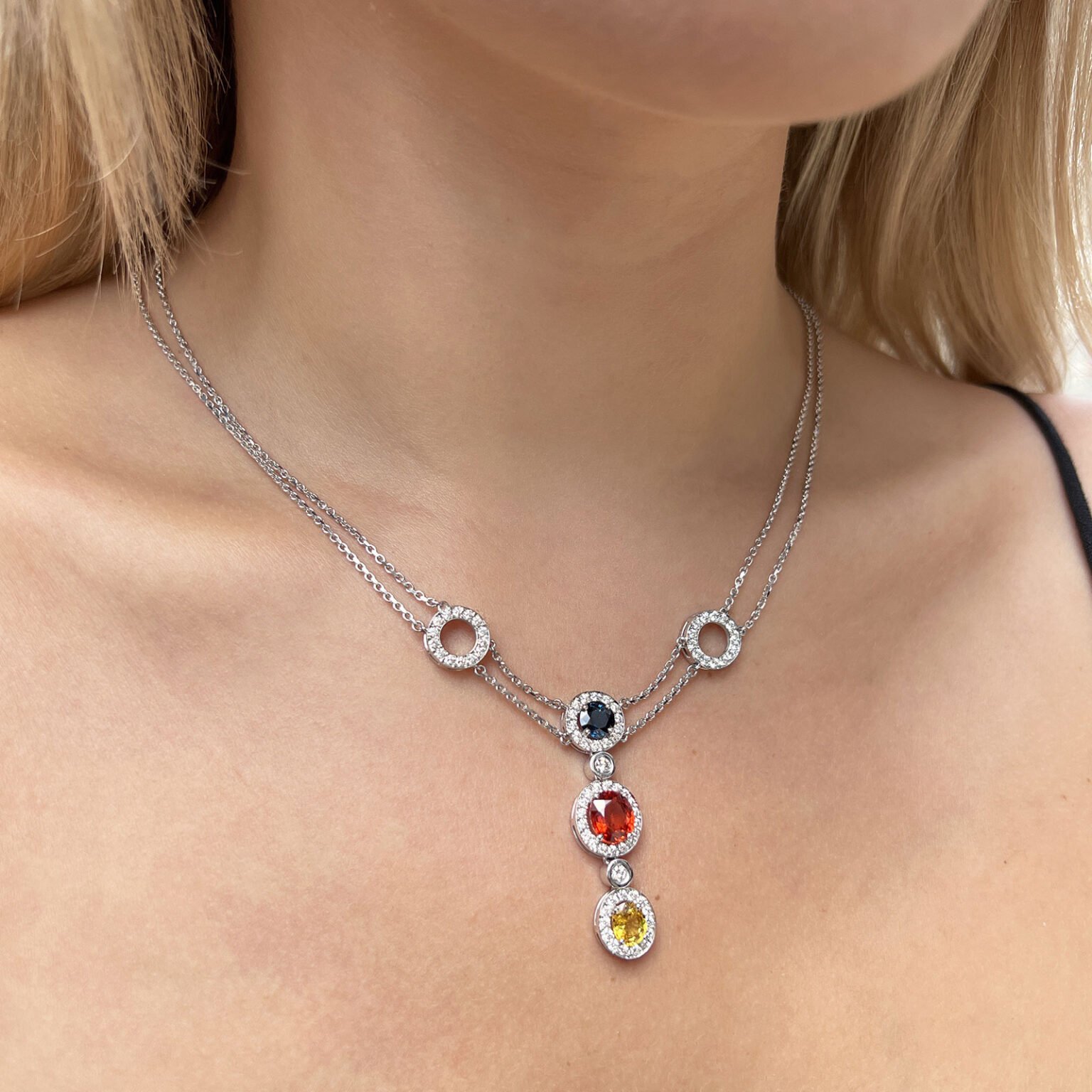 Multi Color Sapphire And Diamond Necklace - OROGEM Jewelers