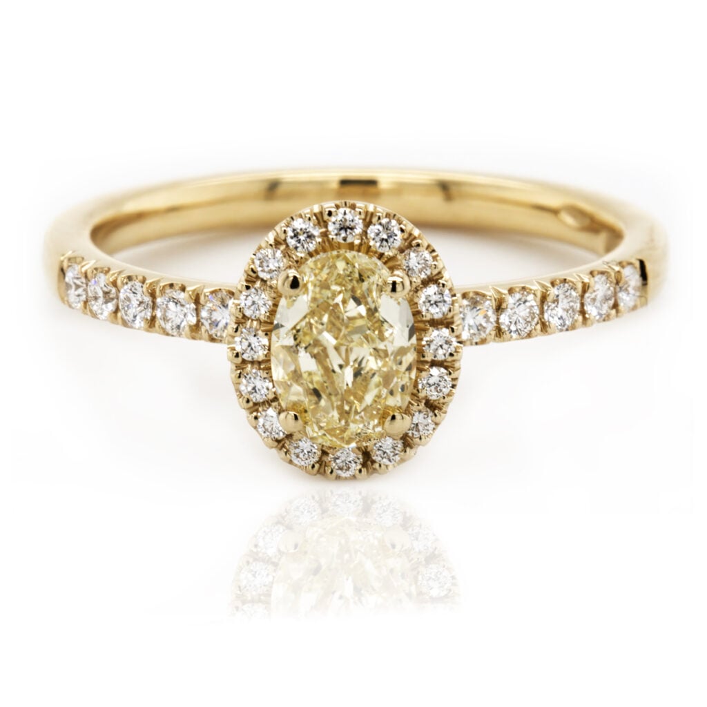 0.70 Carat Fancy Light Yellow Oval Diamond Halo Engagement Ring (GIA ...