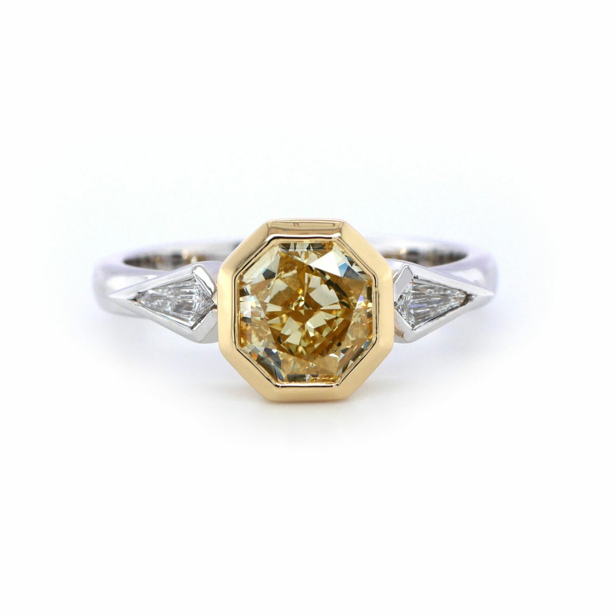 Three-stone Fancy Yellow Octagon Cut Diamond Engagement Ring - OROGEM ...